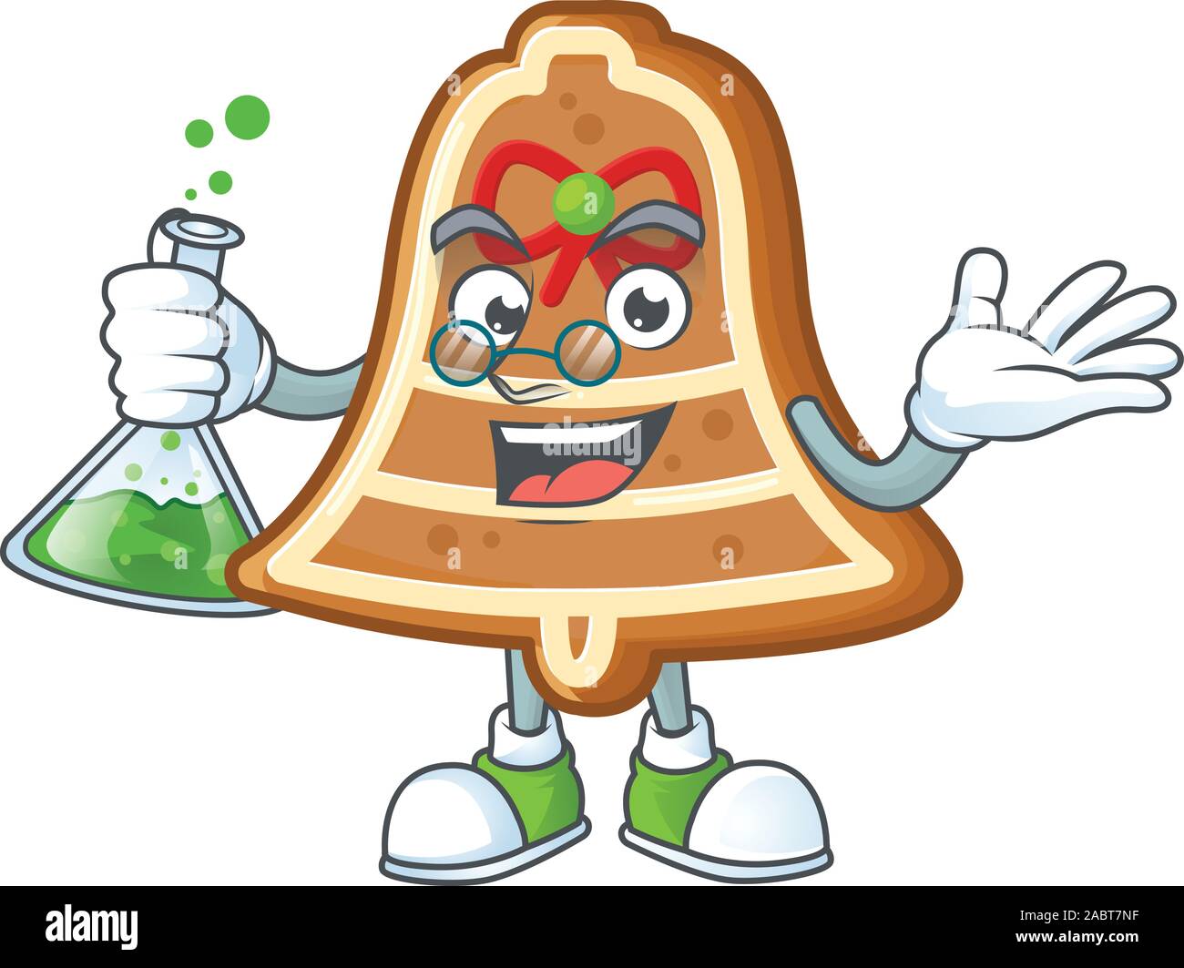 Smart Professor bell cookies cartoon character holding glass tube Stock ...