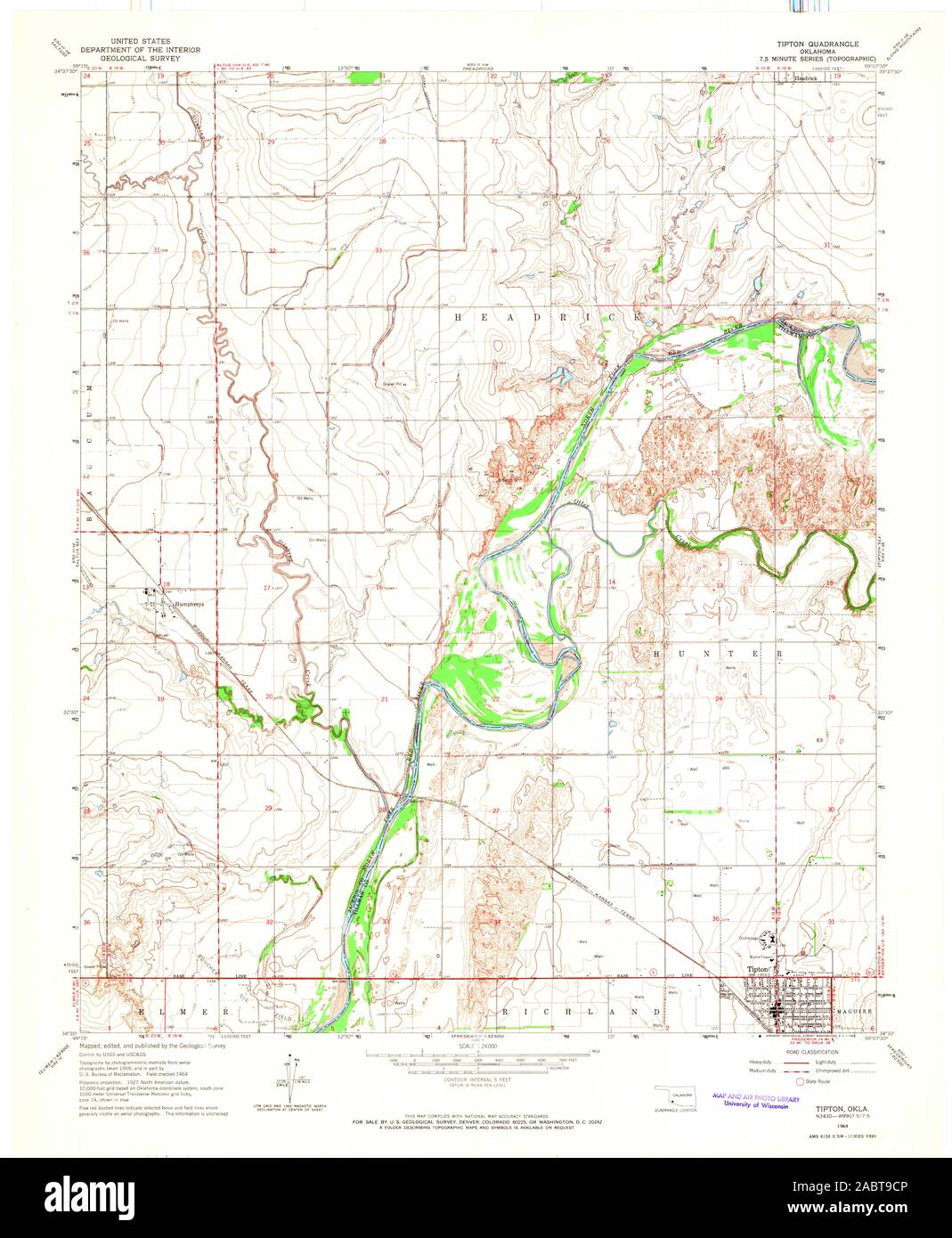 USGS TOPO Map Oklahoma OK Tipton 706944 1964 24000 Restoration Stock ...