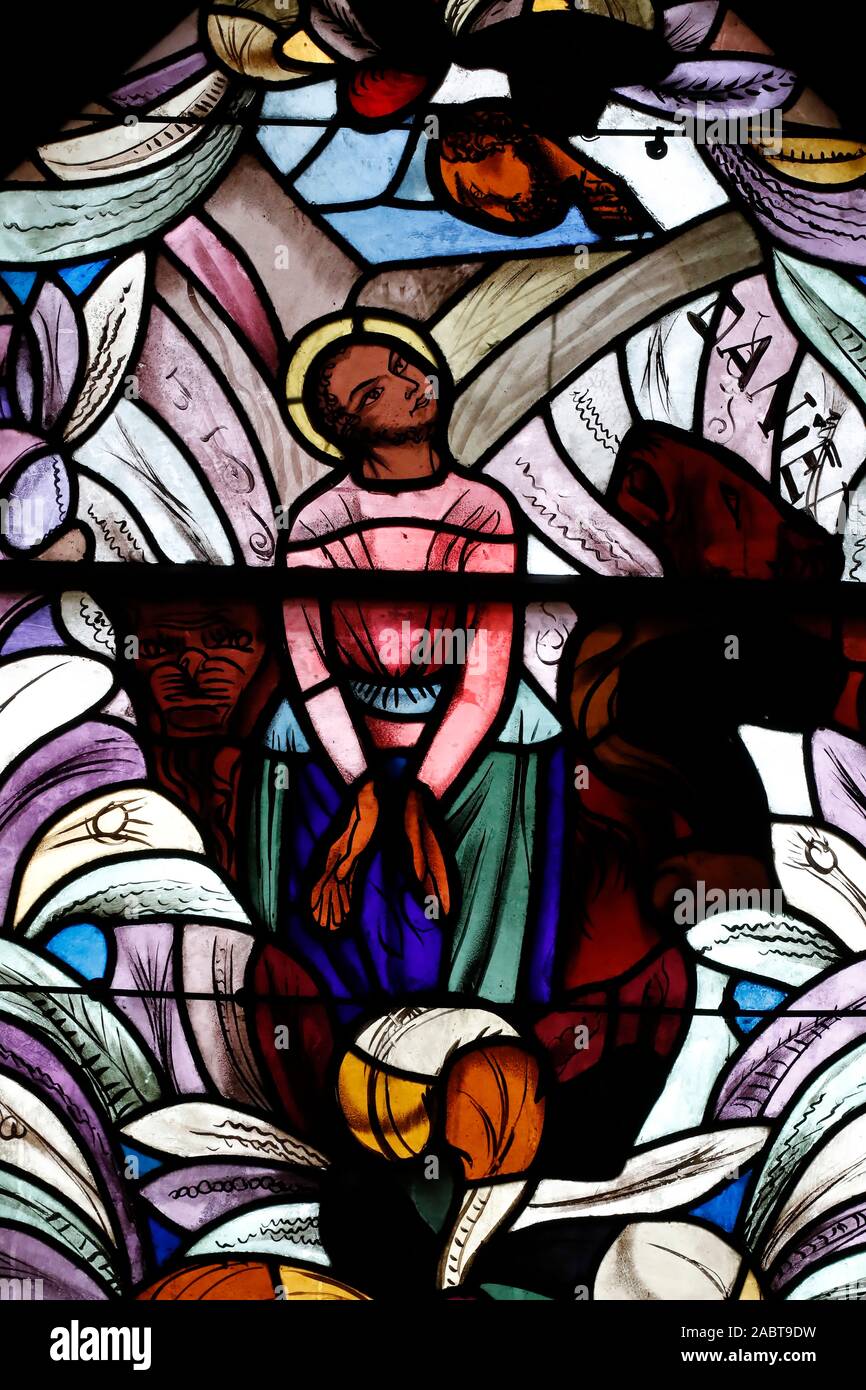 Saint Joseph des Fins church. Daniel and the lions. Stained glass ...