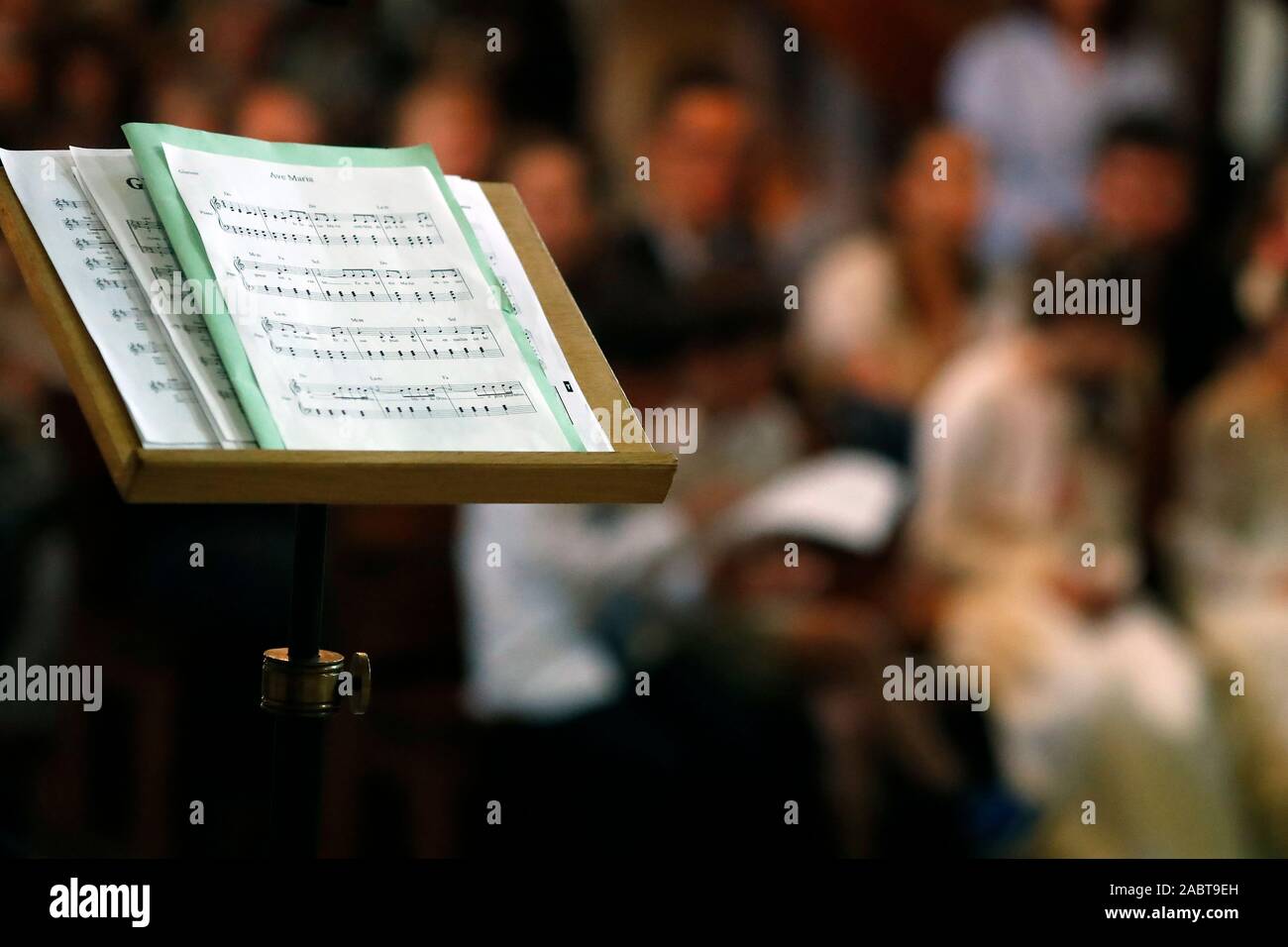 Catholic mass. Sheet music Ave Maria. Passy. France Stock Photo - Alamy
