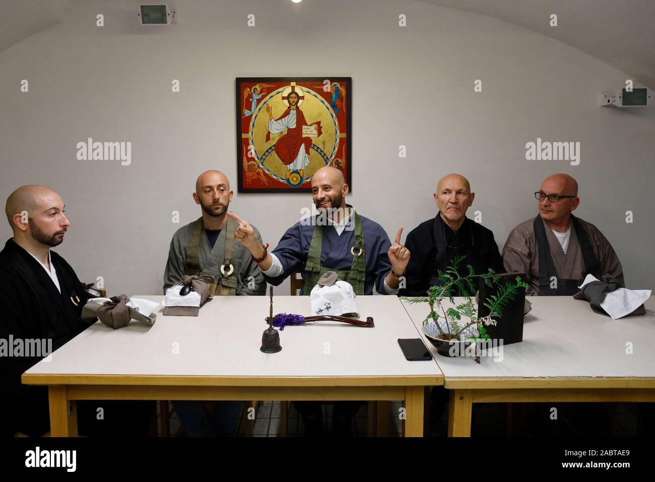 Zen sesshin (retreat) in Tamie catholic monastery, France. Master ...