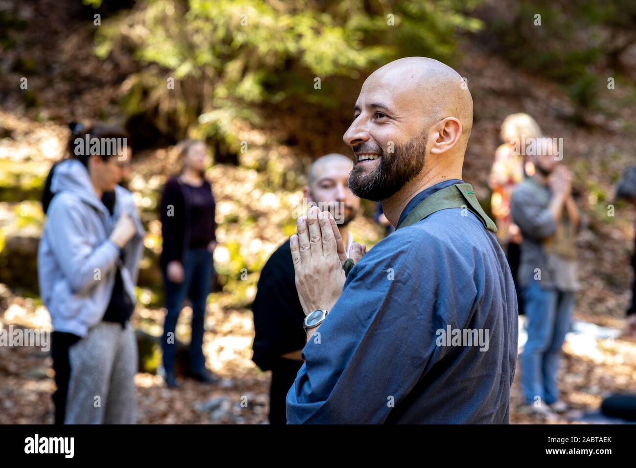Zen sesshin (retreat) in Tamie, France. Start of zazen meditation Stock ...