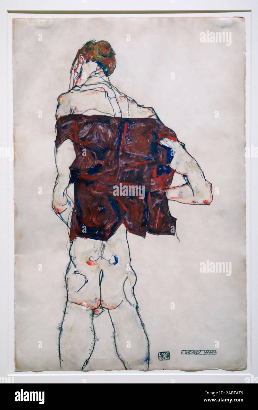 Egon Schiele, Standing man, 1913, gouache, watercolour and pencil on ...
