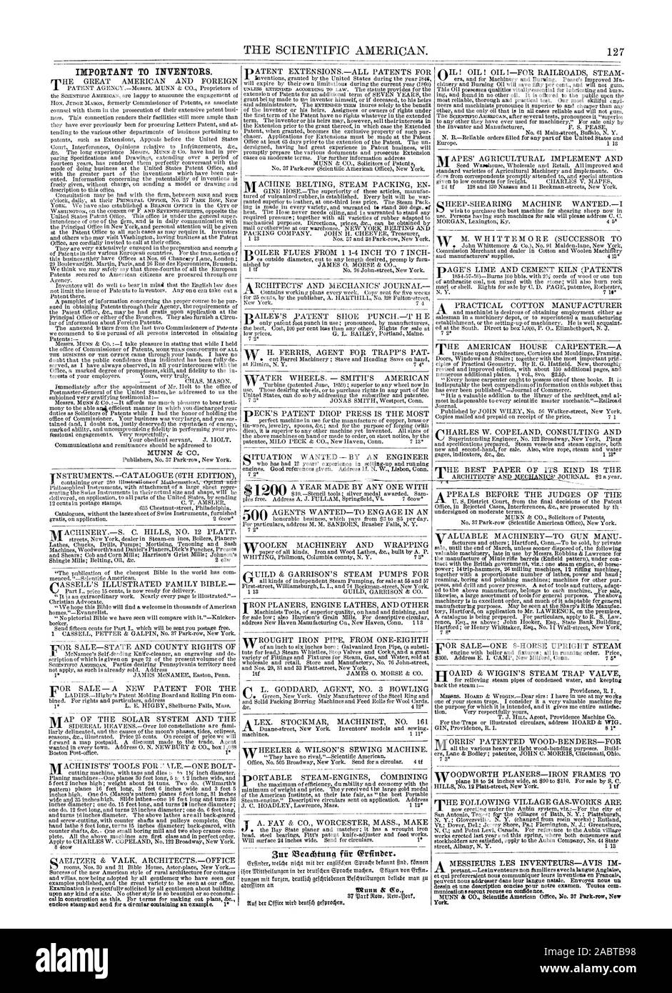 THE SCIENTIFIC AMERICAN. 127 IMPORTANT TO INVENTORS., 1860-02-18 Stock ...