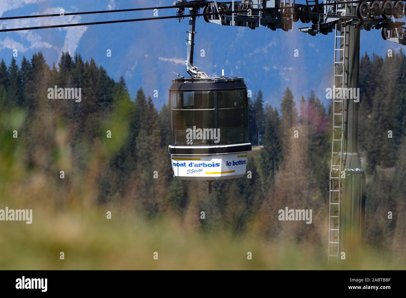 French Alps. Mont Blanc Massif. Gondola cable car. Saint-Gervais ...