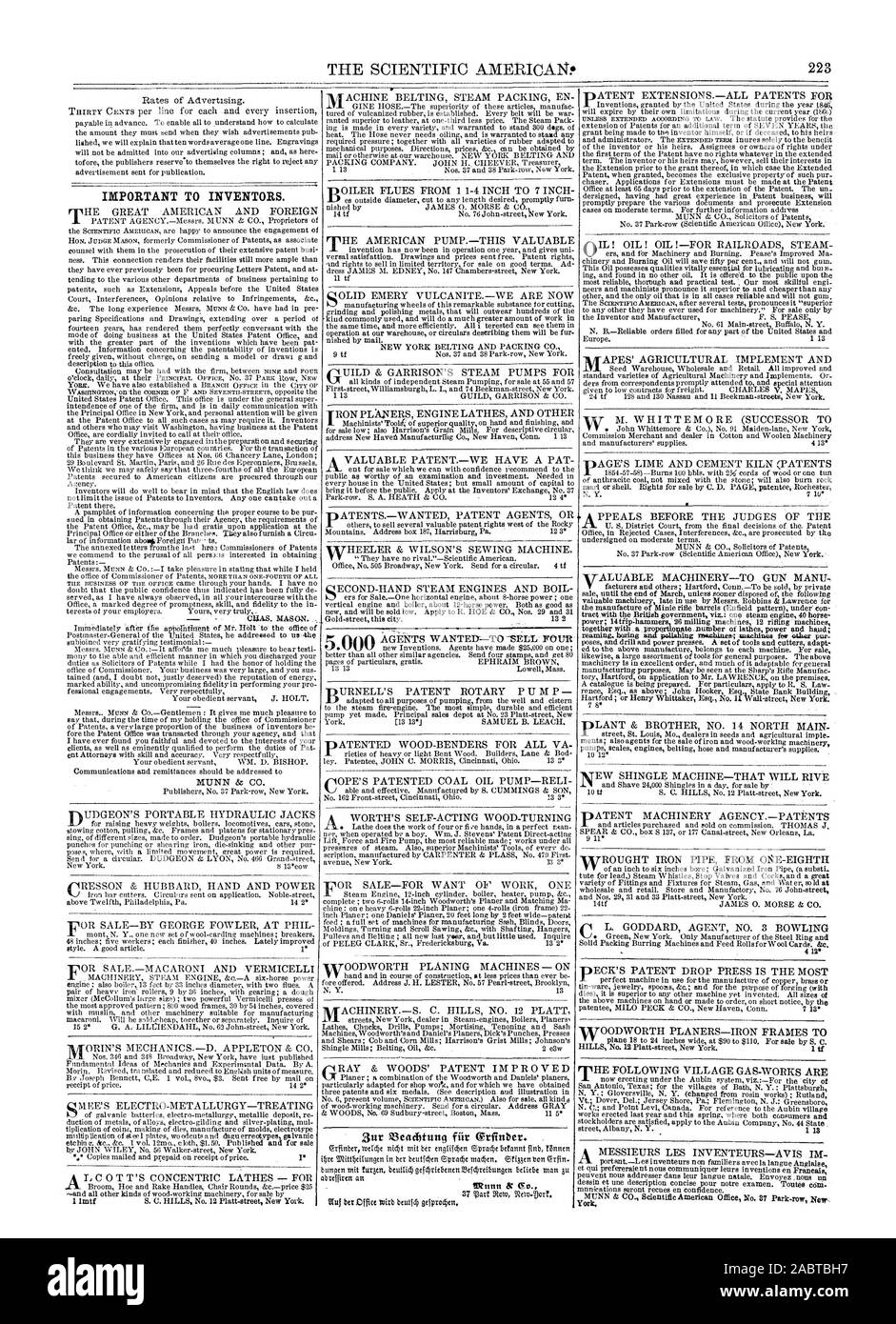 THE SCIENTIFIC AMERICAN 223 IMPORTANT TO INVENTORS., 1860-03-31 Stock ...