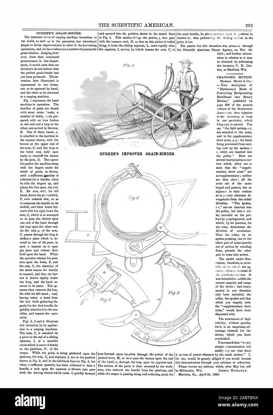 DURKEE'S IMPROVED GRAIN-BINDER., scientific american, 1860-05-05 Stock ...