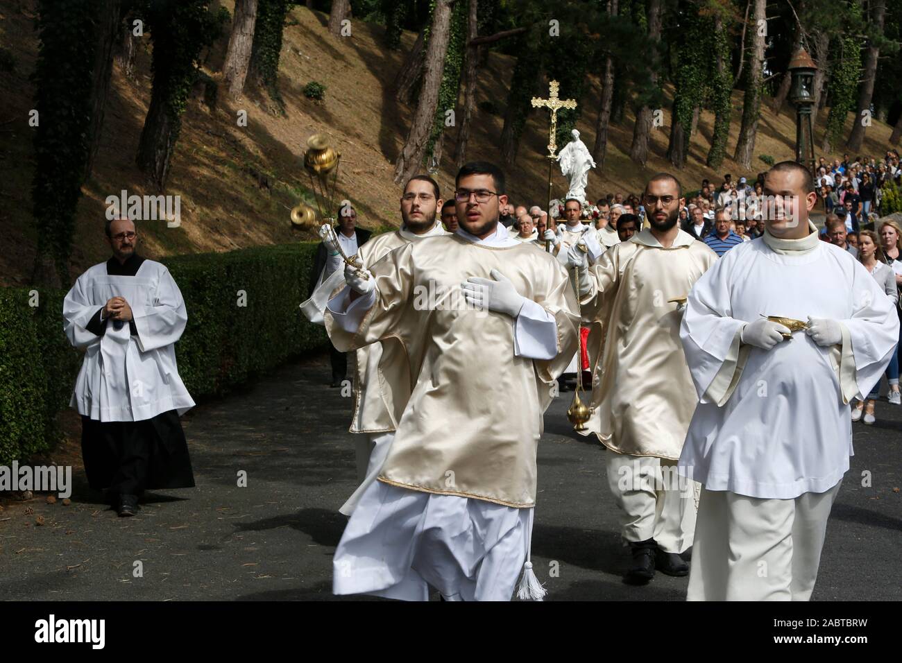 Assumption celebration at St Teresa basilica, Lisieux, France. Marian ...