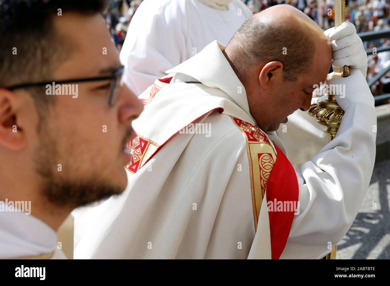 Assumption celebration at St Teresa basilica, Lisieux, France. Vespers ...