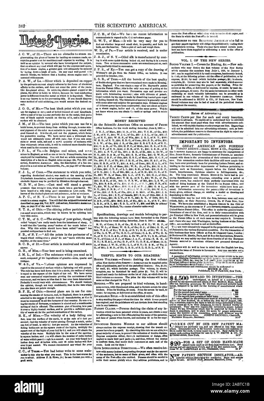 IMPORTANT TO INVENTORS., scientific american, 1860-06-09 Stock Photo ...