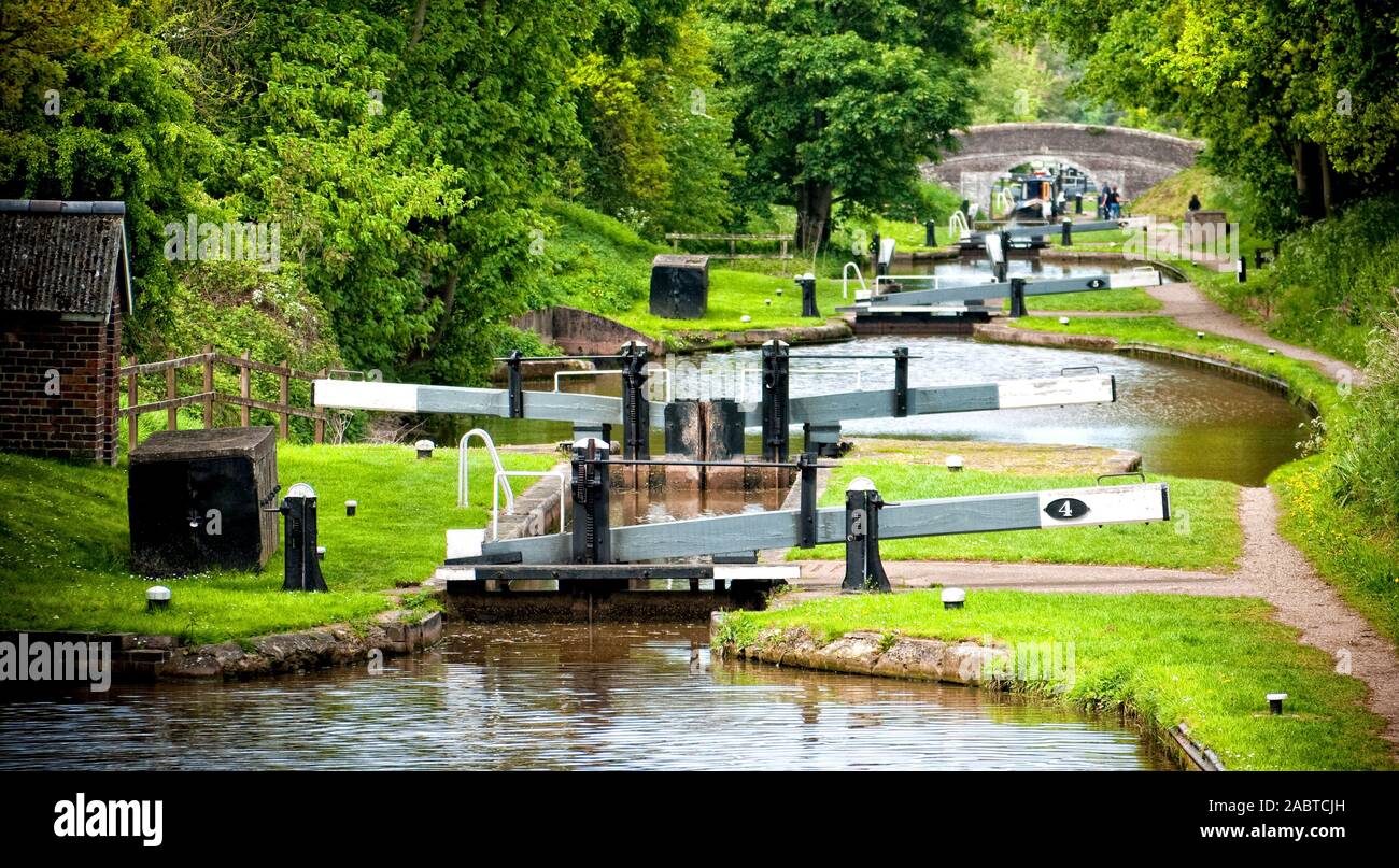 Audlem Lock Flight on the Shropshire Union Canal Stock Photo - Alamy