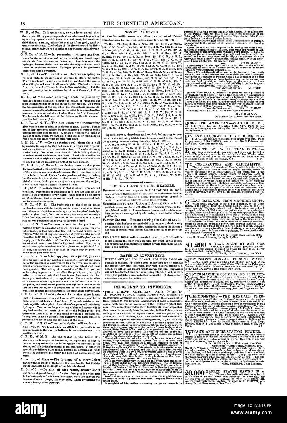 IMPORTANT TO INVENTORS., scientific american, 1860-07-28 Stock Photo ...