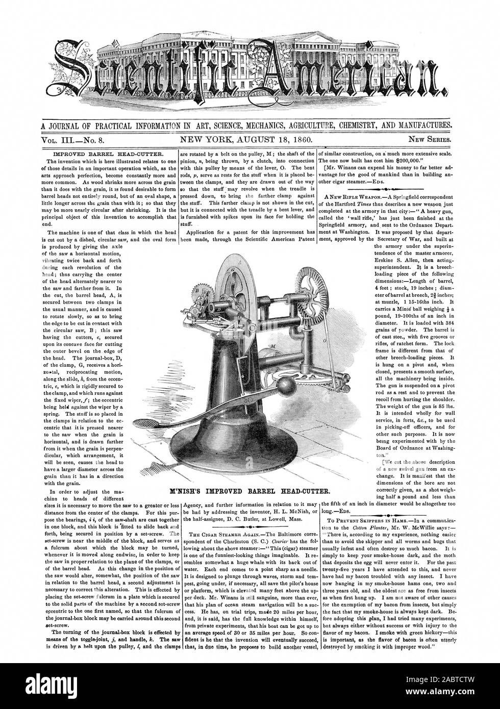IMPROVED BARREL HEAD-CUTTER, scientific american, 1860-08-18 Stock ...
