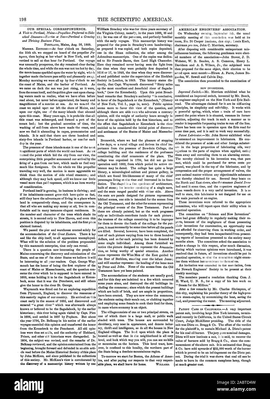 198 THE SCIENTIFIC AMERICAN. NEW INVENTIONS., 1860-09-22 Stock Photo ...