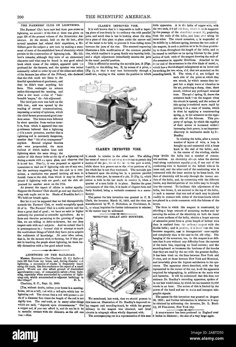 200 THE SCIENTIFIC AMERICAN. CLARK'S IMPROVED VISE., 1860-09-22 Stock ...