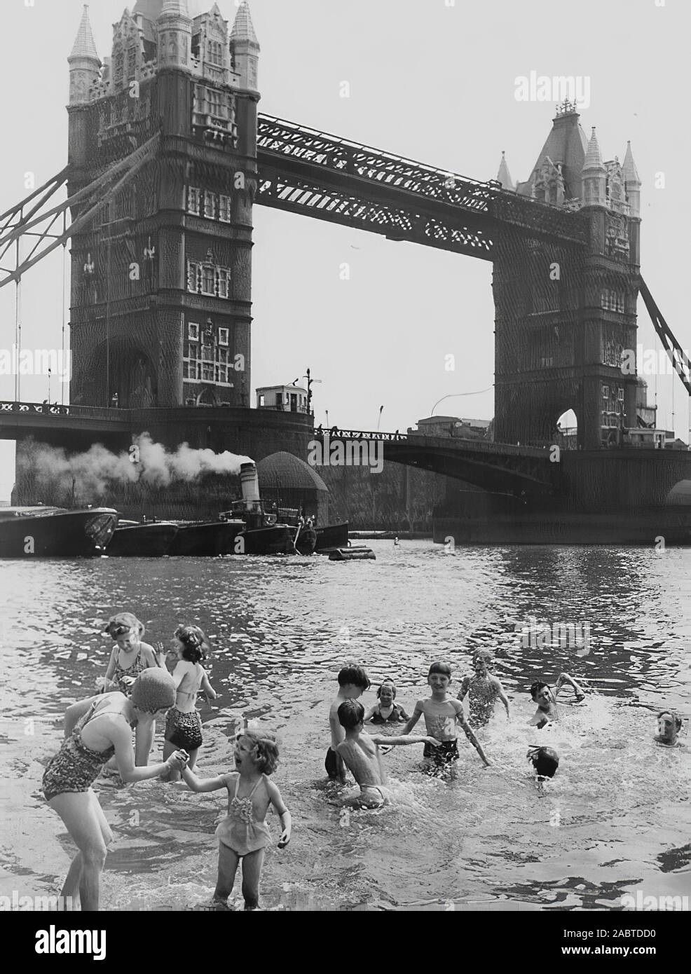 Tower Bridge in London in early stage in vintage photograph Stock Photo ...
