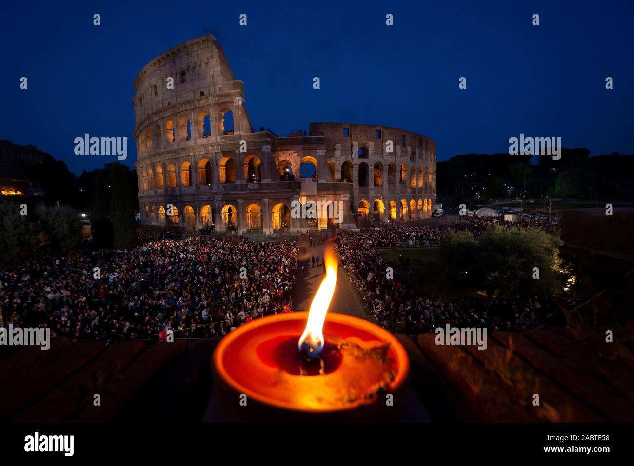 Via Crucis (Way of the Cross) torchlight procession at the Colosseum on ...