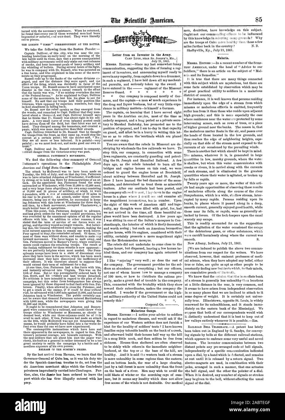 GENERAL PATTERSON'S MOVEMENTS. RELEASE OF THE SUMTER'S PRIZES. Letter ...