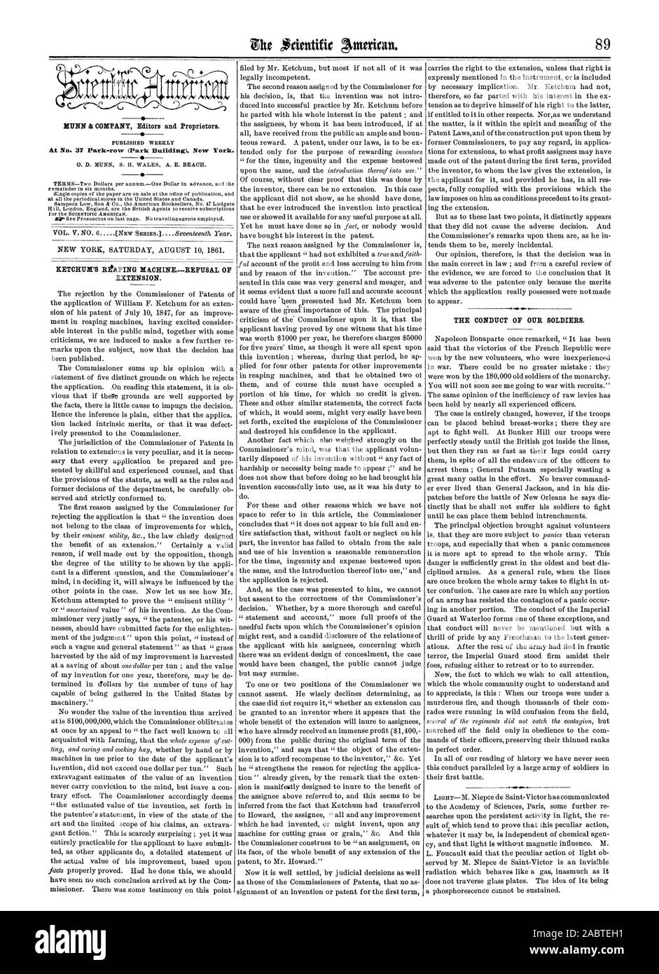 NEW YORK SATURDAY AUGUST 10 1861. KETCHUM'S RAPING MACHINEREFUSAL OF ...