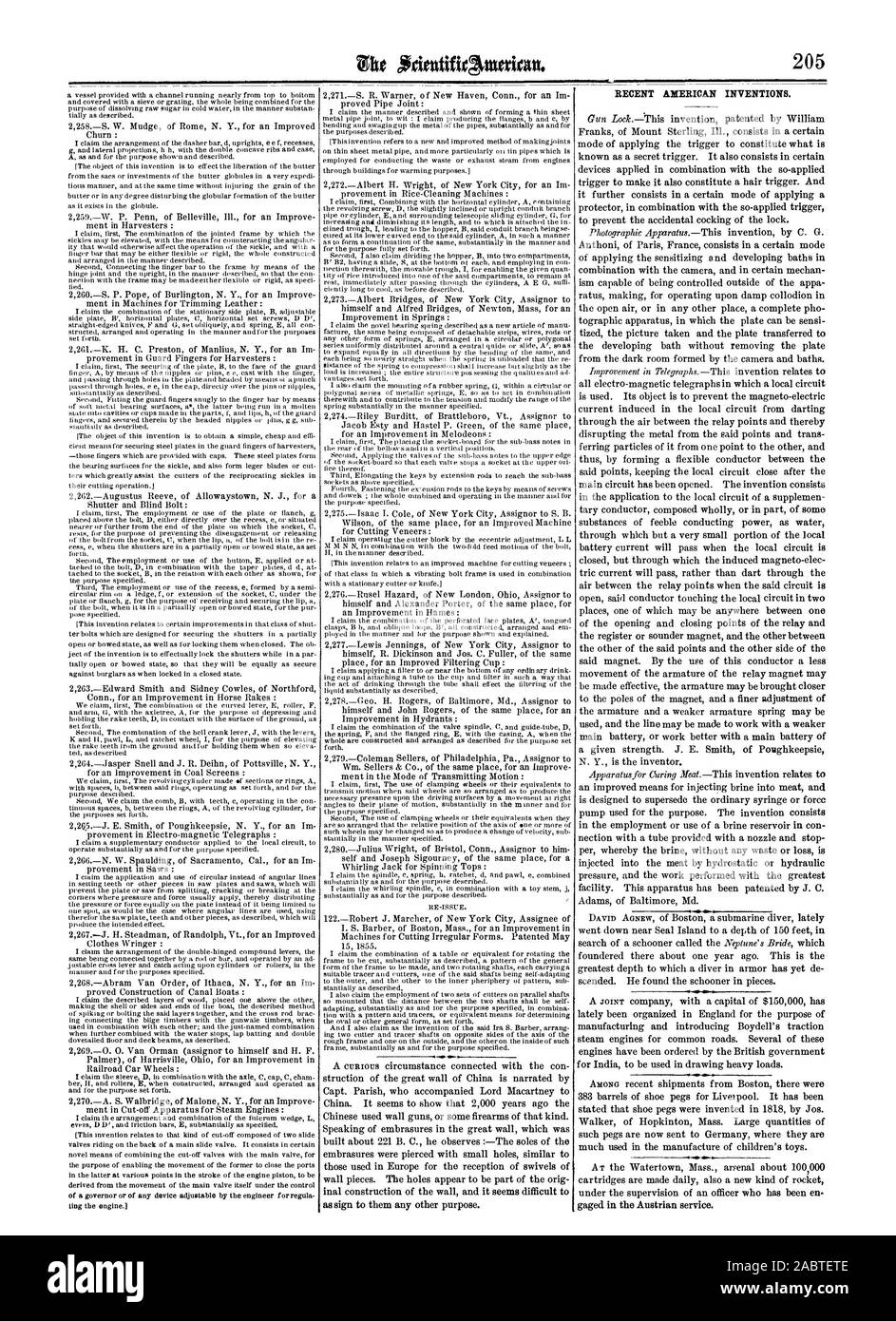 RECENT AMERICAN INVENTIONS., scientific american, 1861-09-28 Stock ...