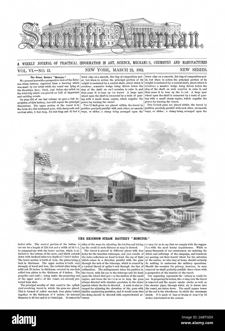 The Steam Battery 'Monitor.' THE ERICSSON STEAD! BATTERY 'MONITOR ...