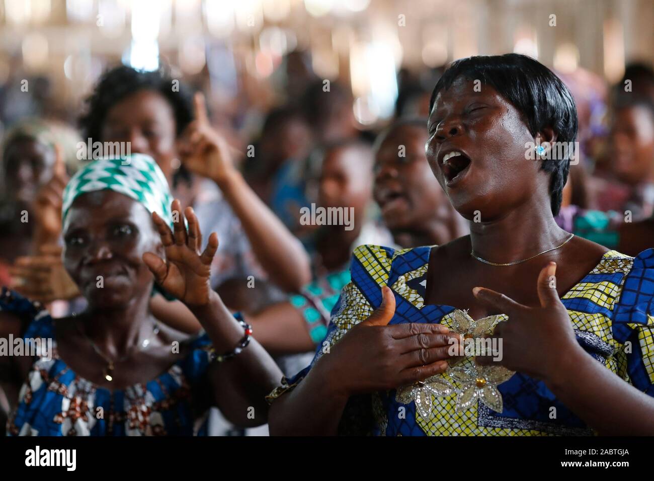 African church. Sunday catholic mass. Worshipers. Agbonou Koeroma. Togo ...