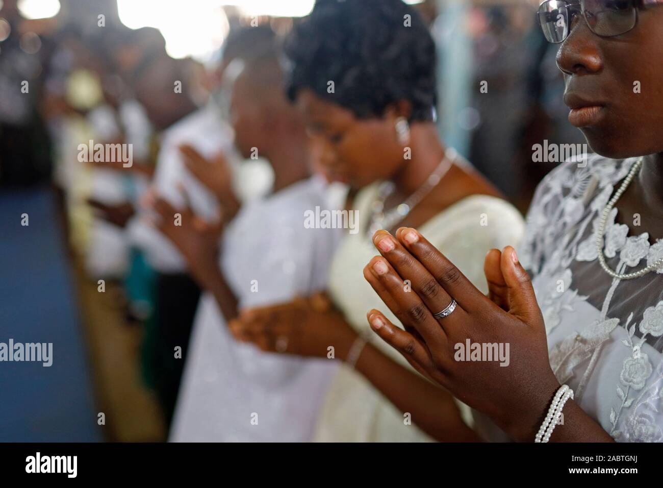 African church. Sunday catholic mass. Worshipers. Agbonou Koeroma. Togo ...