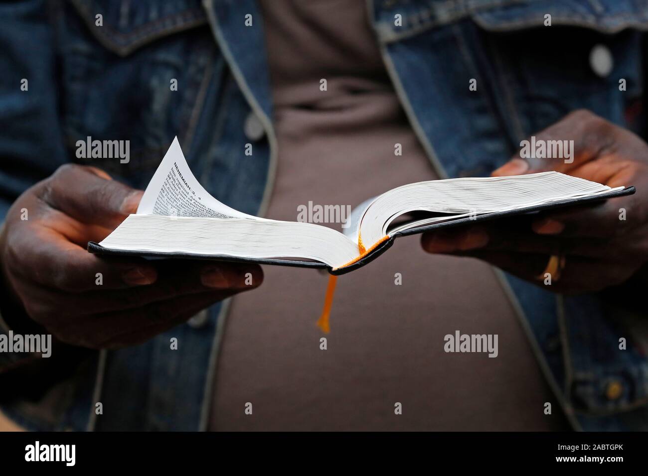 Bible study. African man reading the holy bible. Lome. Togo Stock Photo ...