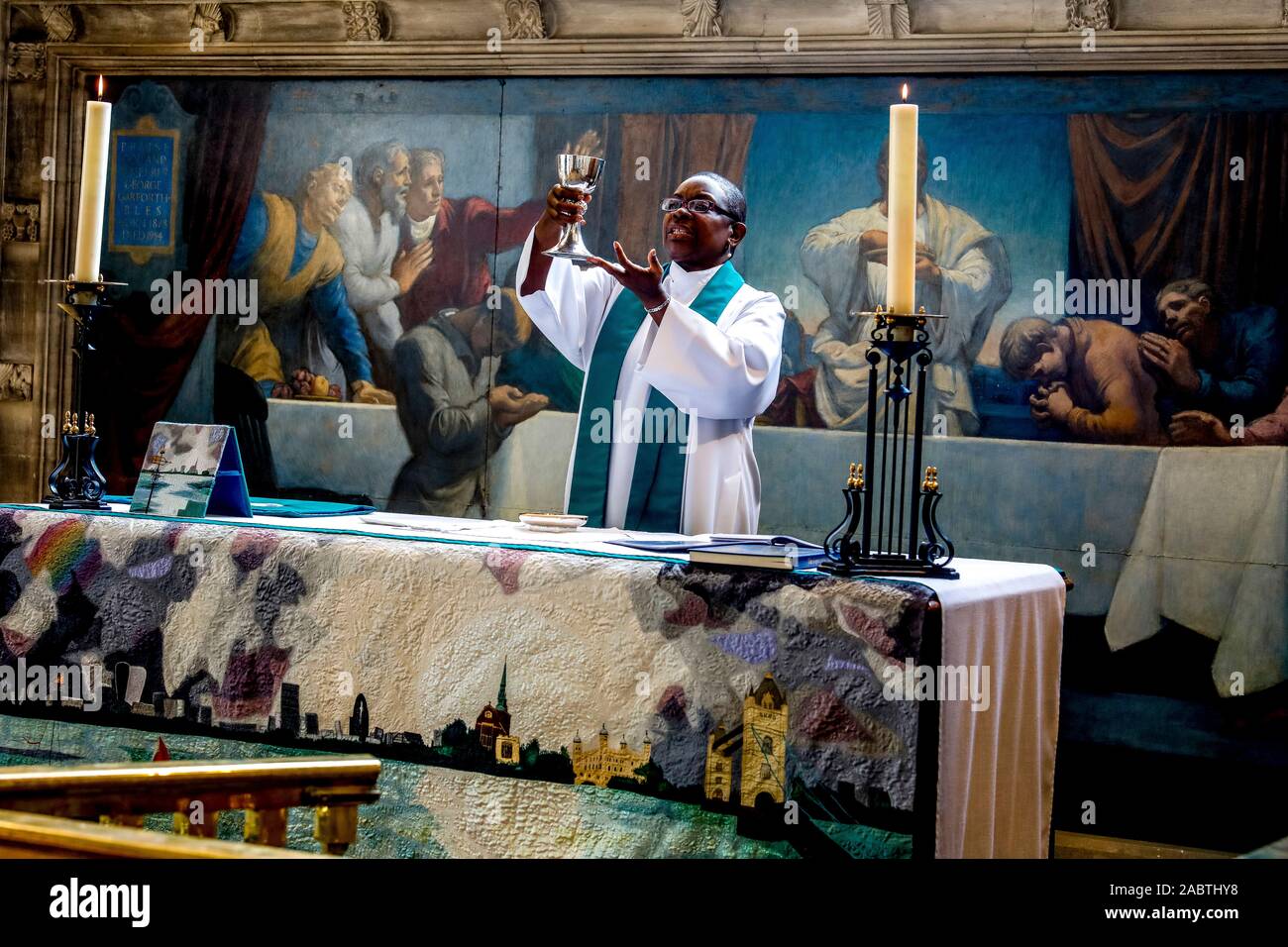 Anglican service in All Hallows by the Tower, the oldest church in the ...