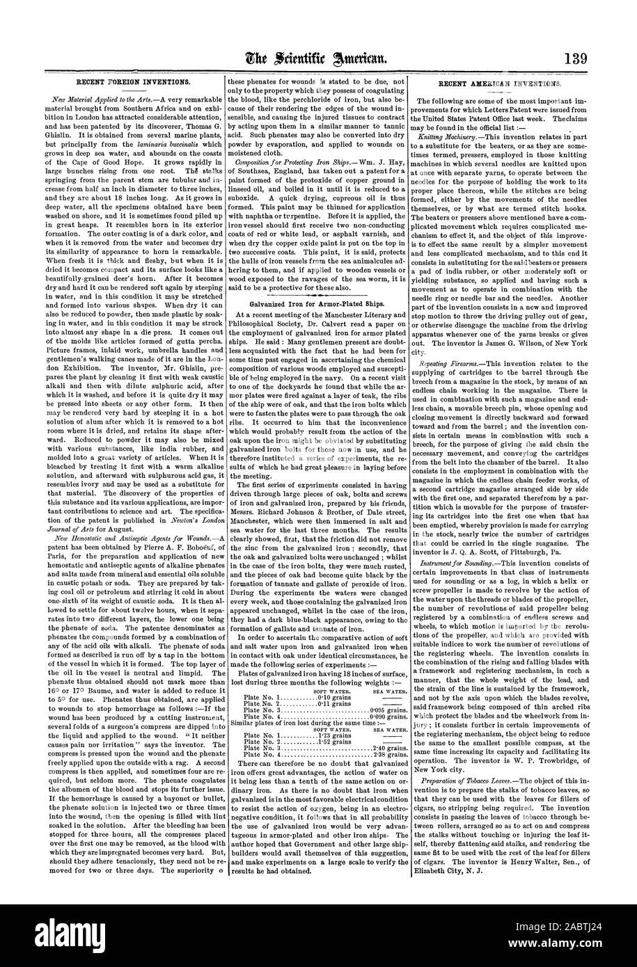 RECENT FOREIGN INVENTIONS. RECENT AMERICAN INVENTIONS., scientific ...