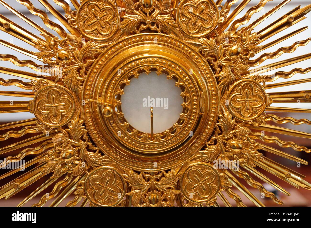 The Blessed Sacrament in a monstrance. Eucharist adoration Stock Photo ...