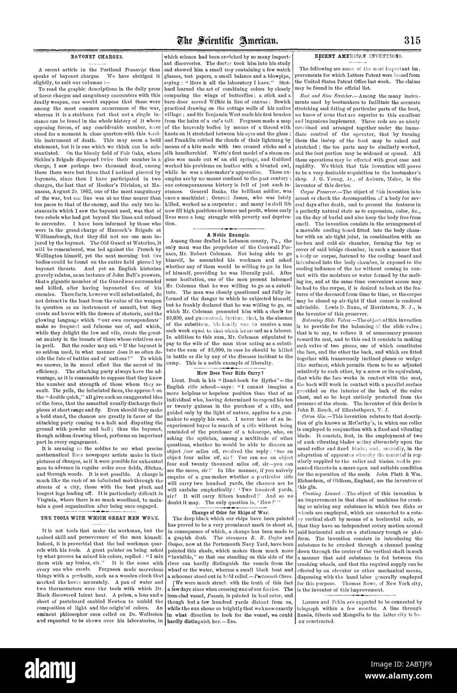 BAYONET CHARGE!. A Noble Example. RECENT AMERICAN INVENTIONS ...