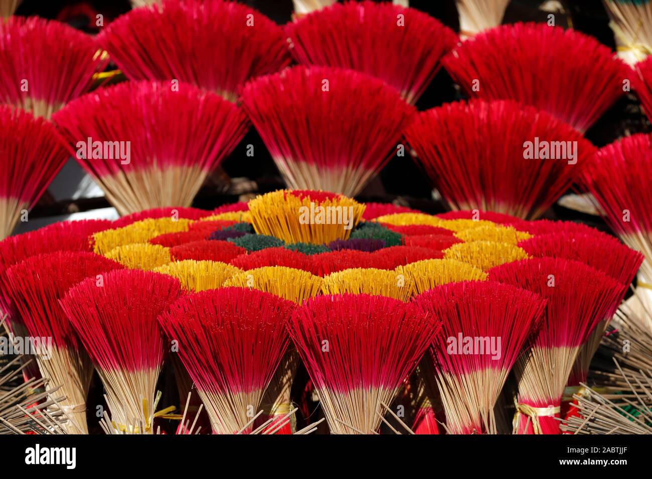 Colorful sticks of handmade ceremonial incense for buddhism ceremony ...