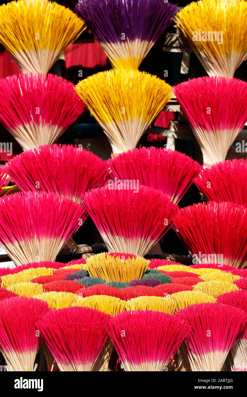 Colorful sticks of handmade ceremonial incense for buddhism ceremony ...
