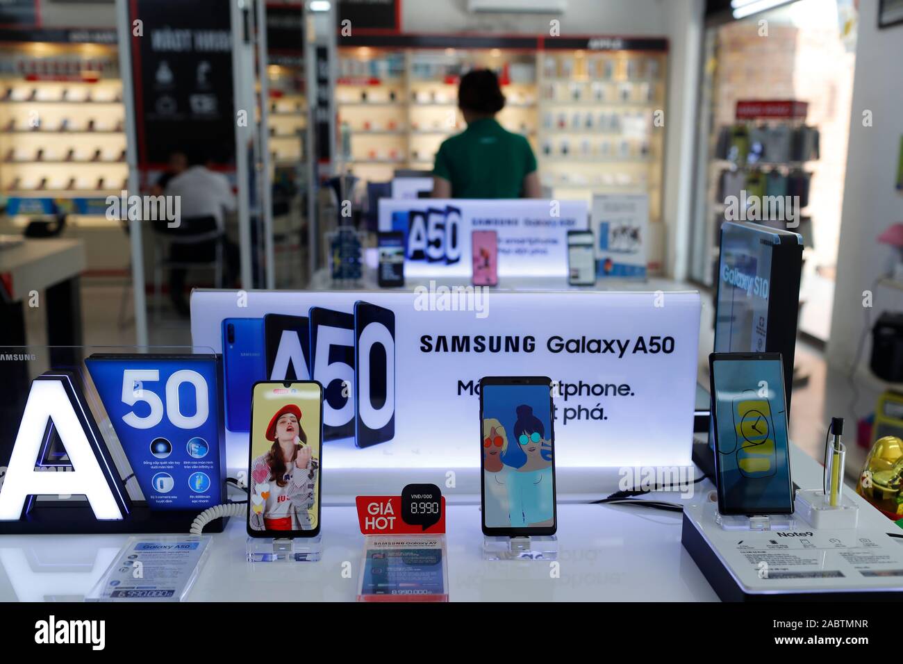 Smartphone store. Samsung products shown on the counter. Hoi An ...