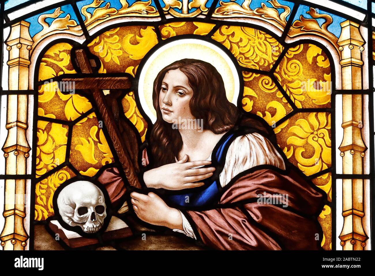 The Penitent Magdalene. Stained glass window. Thi Nghe Church. Ho Chi ...