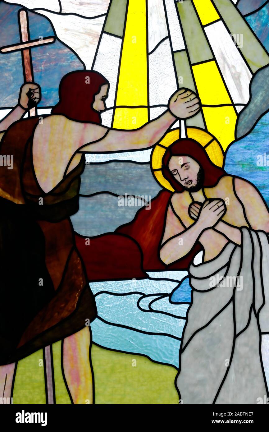 Stained Glass Window Jesus Baptism High Resolution Stock Photography ...