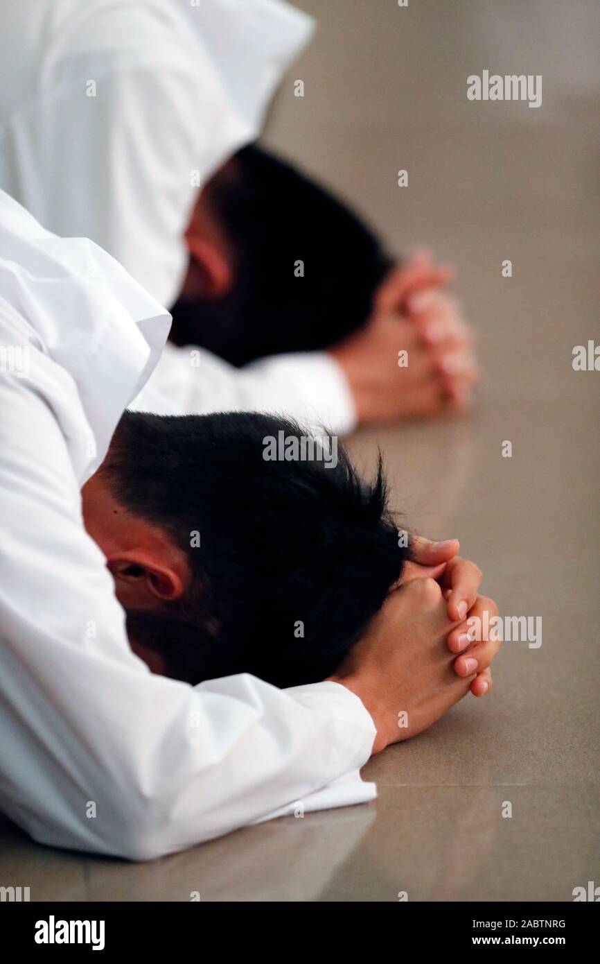 Cistercian Abbey. Our Lady of My Ca. Monks at Midday Prayer which is ...