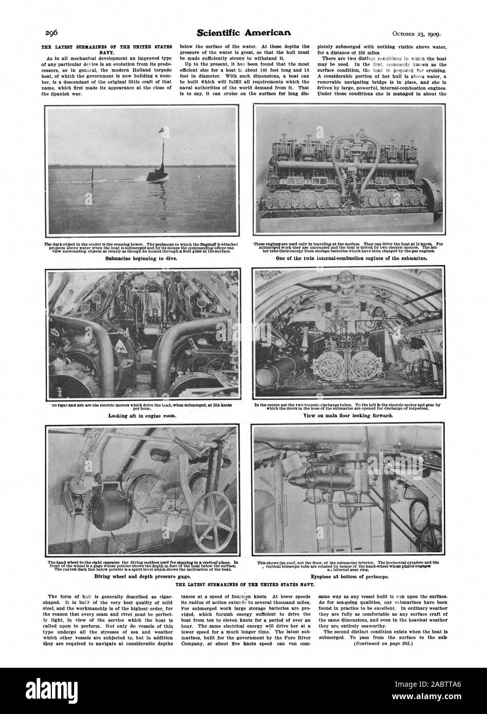 Submarine beginning to dive. One of the twin internal-combustion ...