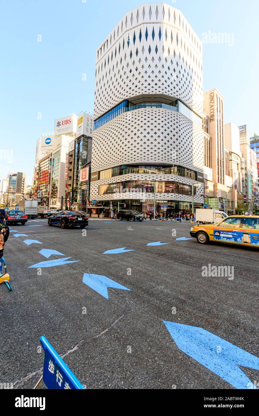The Ginza Place building with it's all white facade, with foreground ...