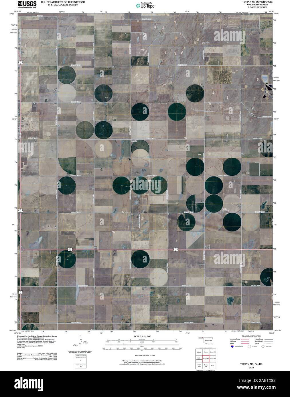 USGS TOPO Map Oklahoma OK Turpin NE 20100312 TM Restoration Stock Photo ...