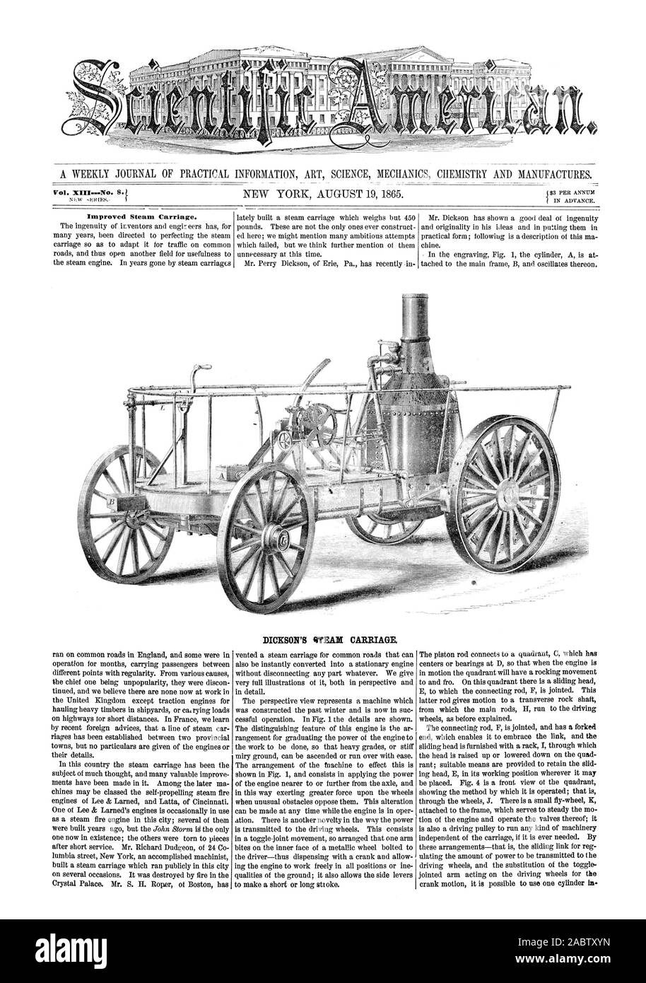 Improved Steam Carriage. scientific american, 1865-08-19 Stock Photo ...