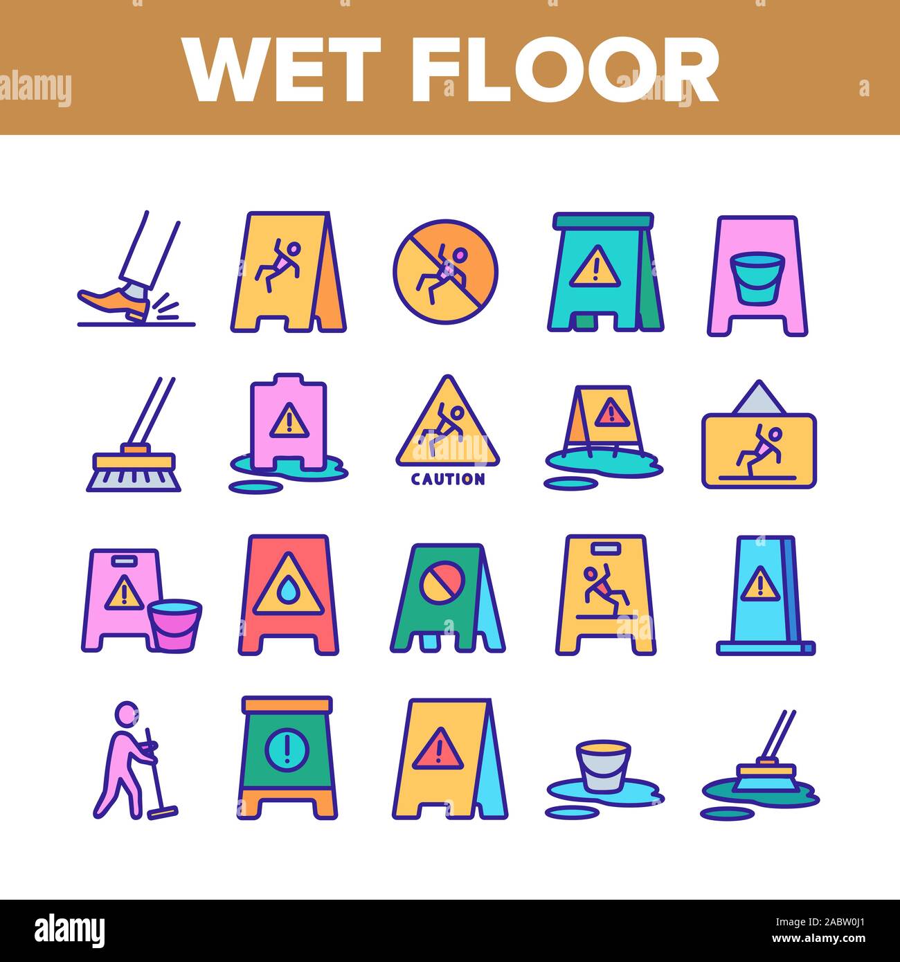 Wet Floor Collection Elements Icons Set Vector Stock Vector Image & Art ...