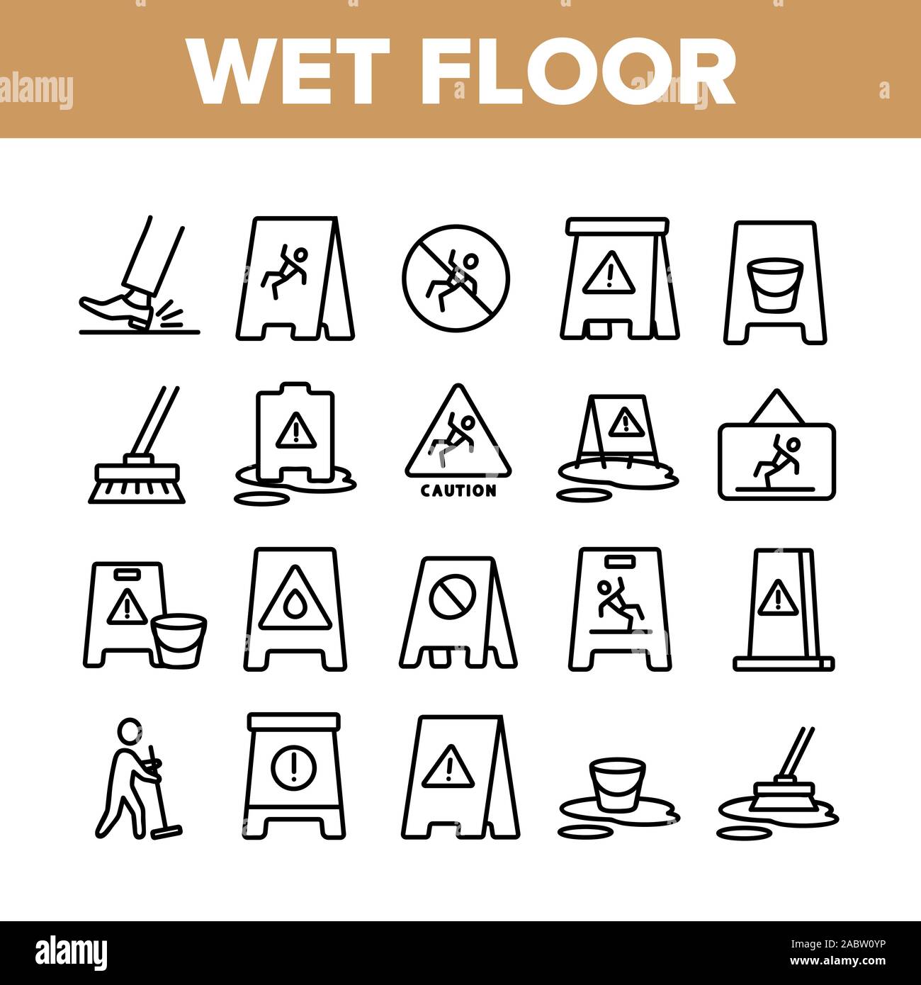 Wet Floor Collection Elements Icons Set Vector Stock Vector Image & Art ...