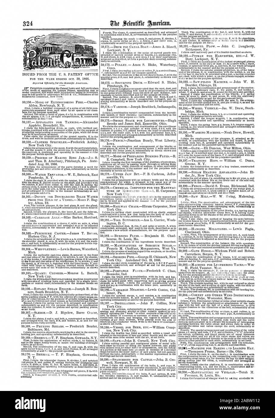 ISSUED FROM THE U. S. PATENT OFFICE, scientific american, 1866-11-10 ...