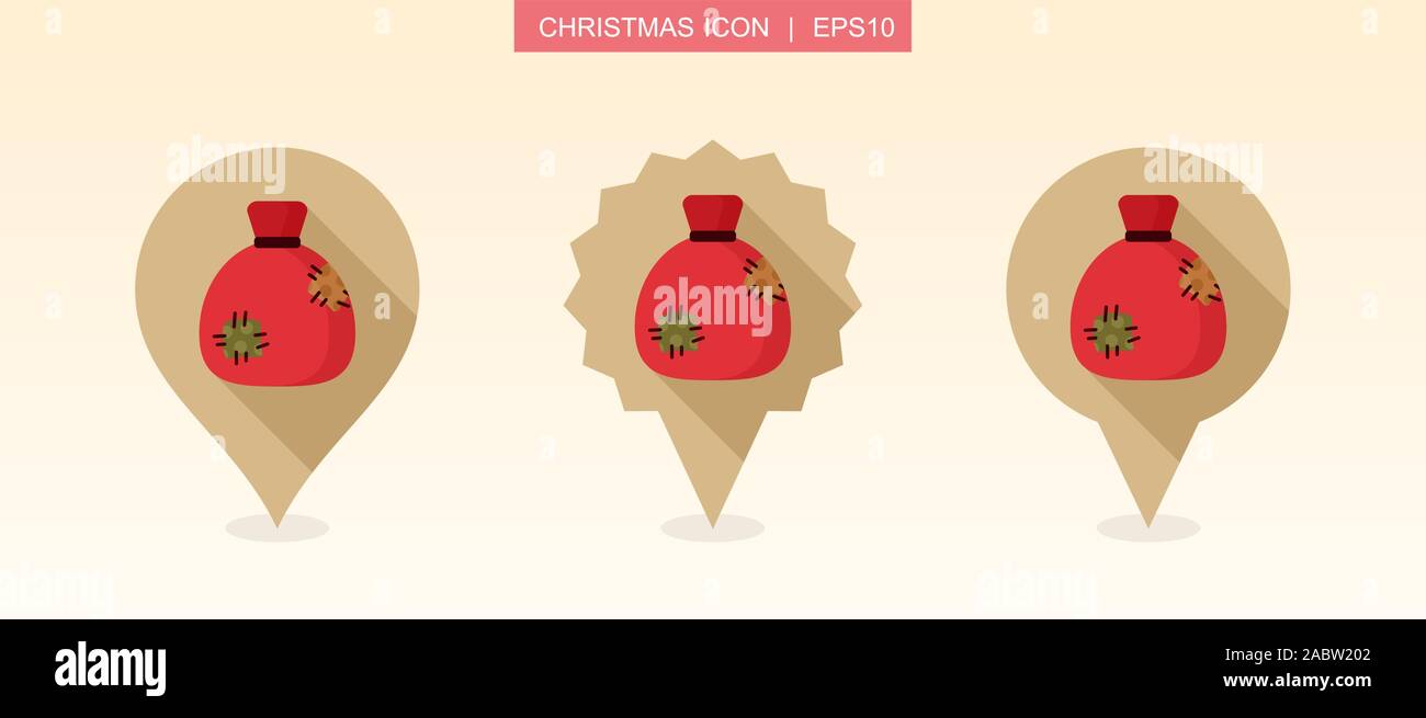 Christmas Santa bag with full of gift boxes and present pin map icon ...