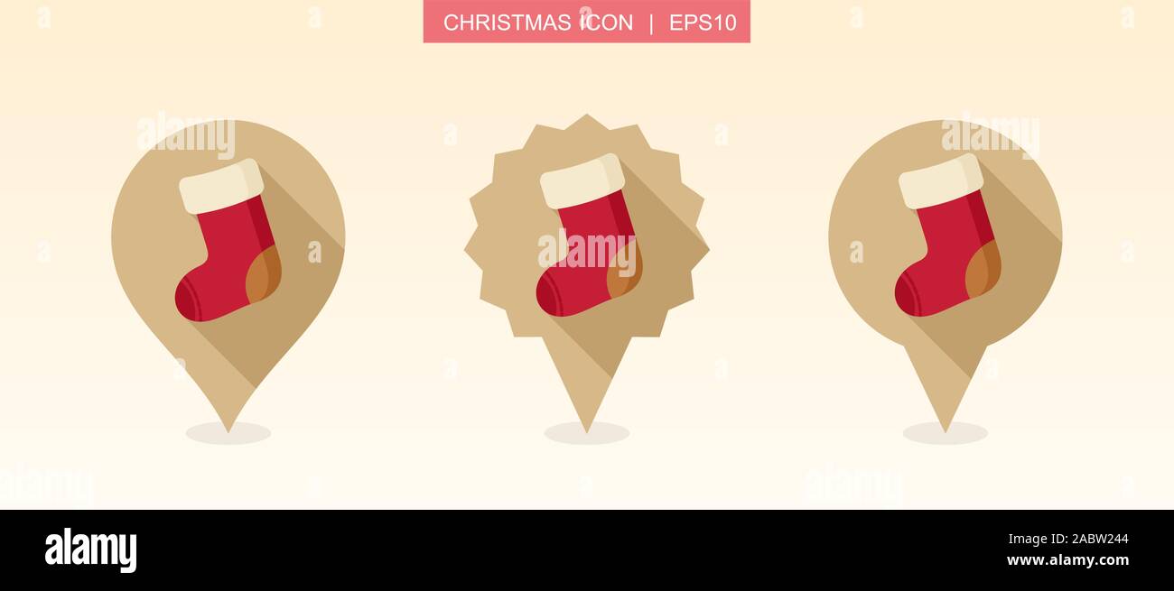 Christmas socks pin map icon. Merry Christmas and Happy New Year ...