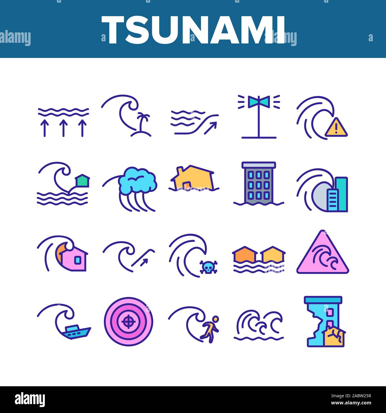 Tsunami Wave Collection Elements Icons Set Vector Stock Vector Image ...