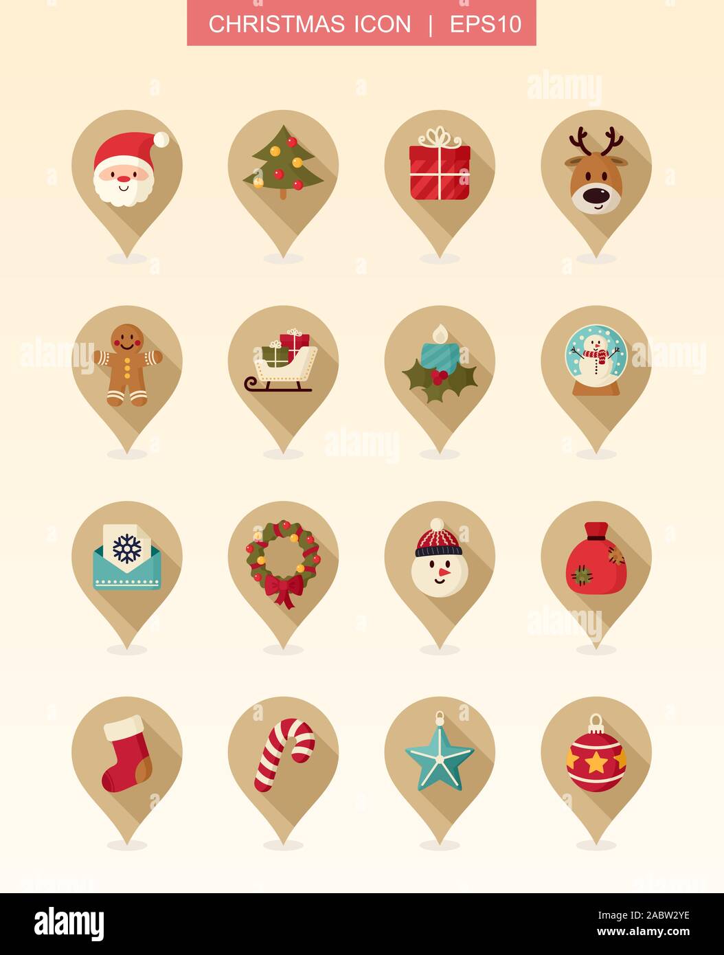 Christmas pin map icon set. Holiday objects collection. Merry Christmas ...
