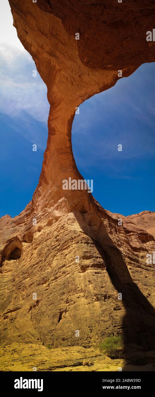 bottom up view Rock formation at plateau Ennedi aka Aloba arch , Chad ...
